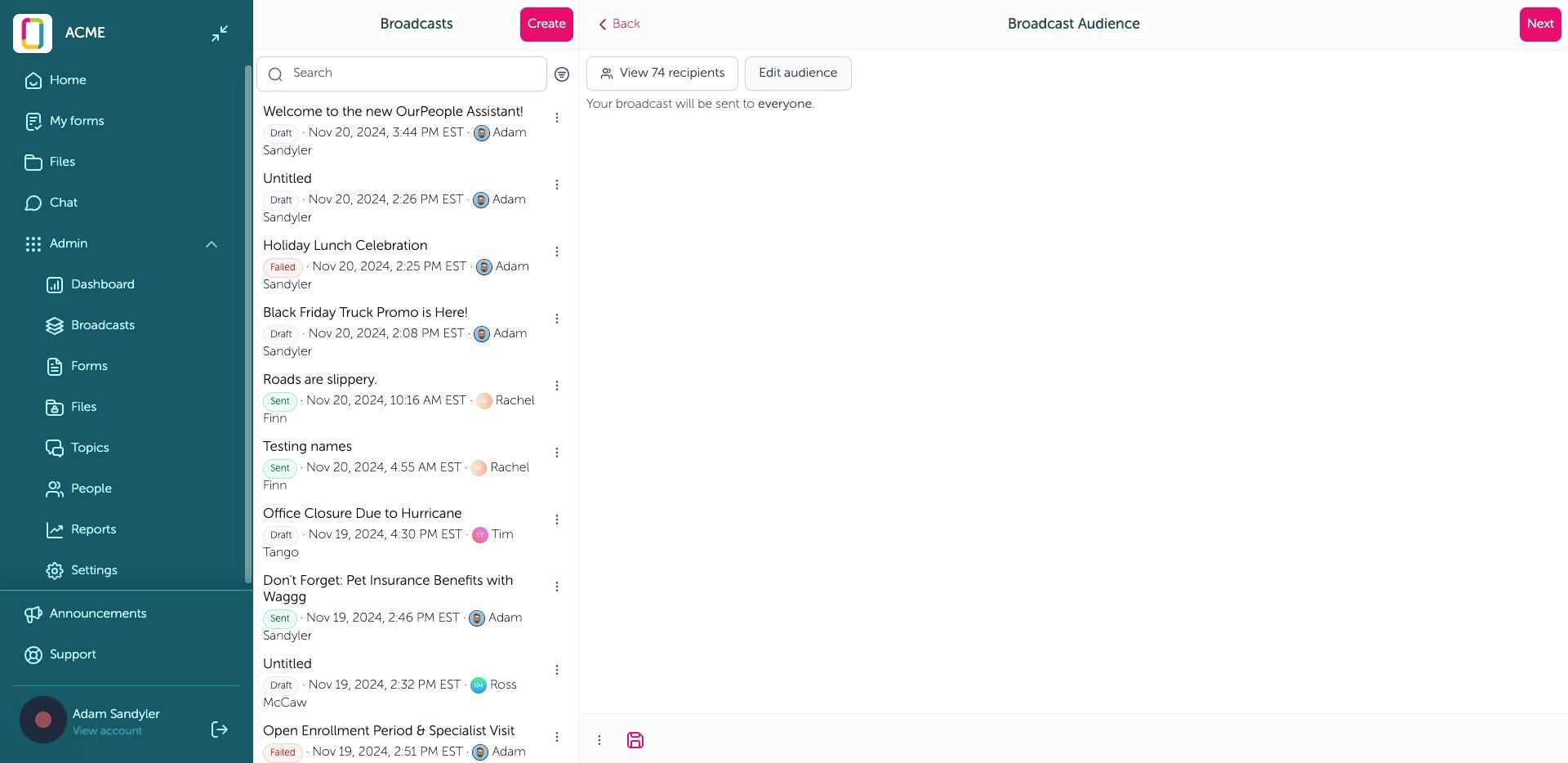Step 1: Creating a Broadcast using blocks – OurPeople
