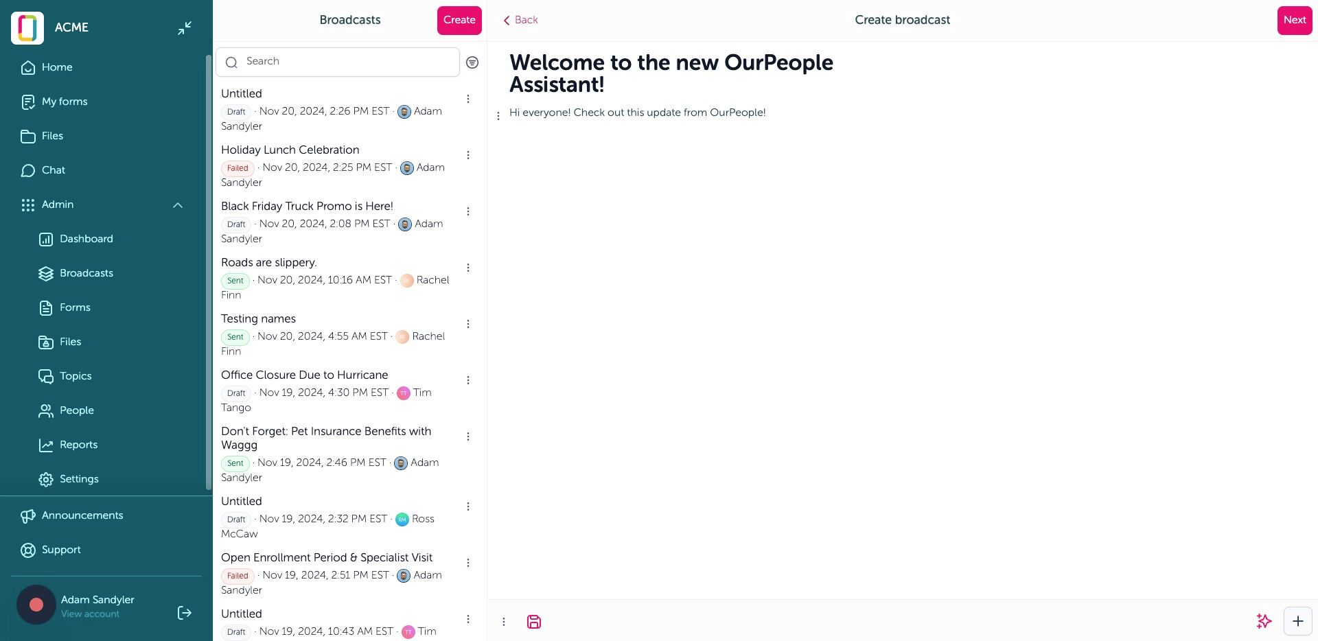 Step 1: Creating a Broadcast using blocks – OurPeople