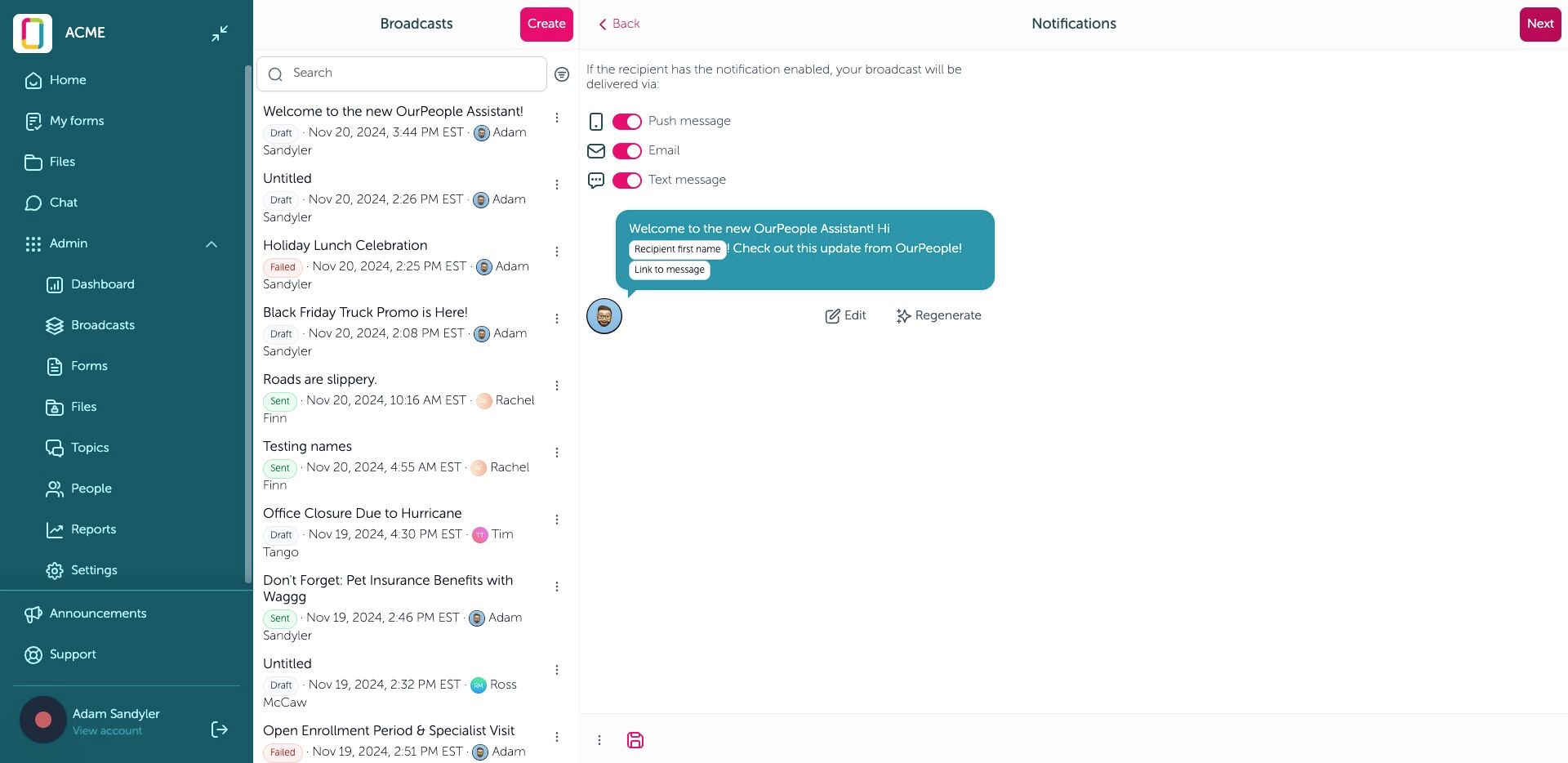 Step 1: Creating a Broadcast using blocks – OurPeople