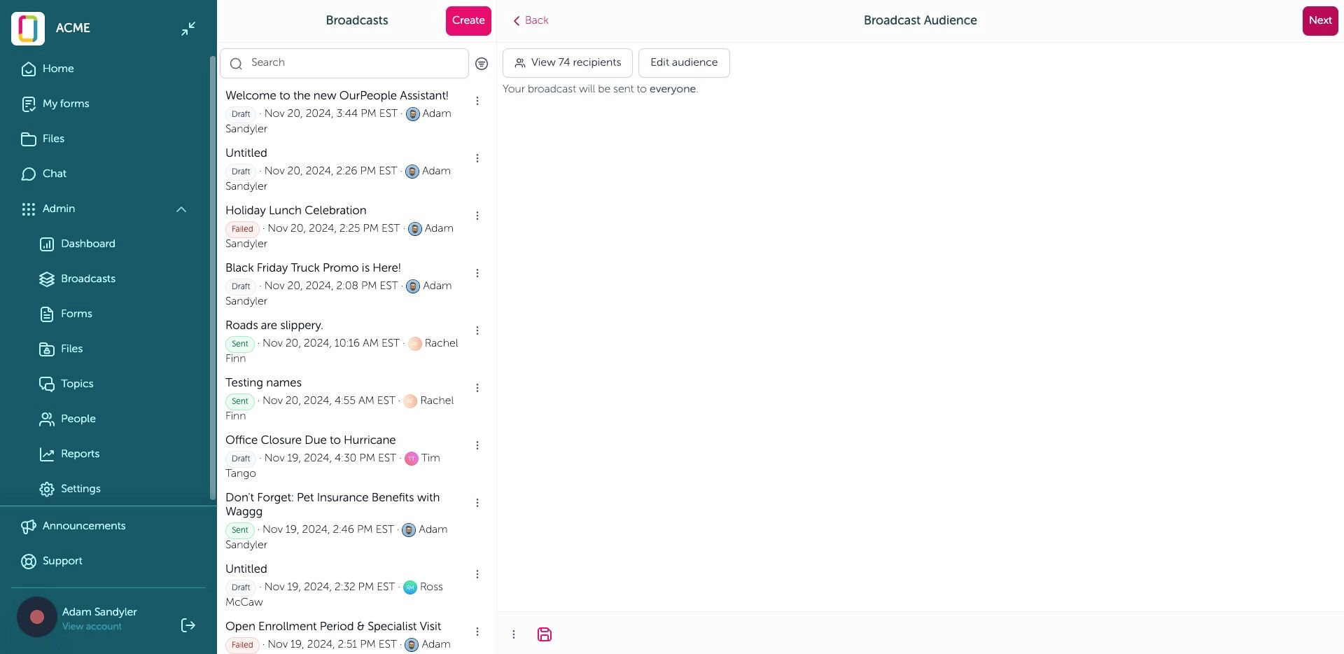 Step 1: Creating a Broadcast using blocks – OurPeople
