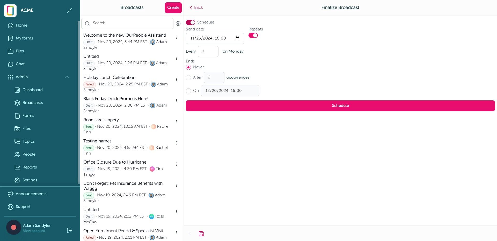 Step 1: Creating a Broadcast using blocks – OurPeople