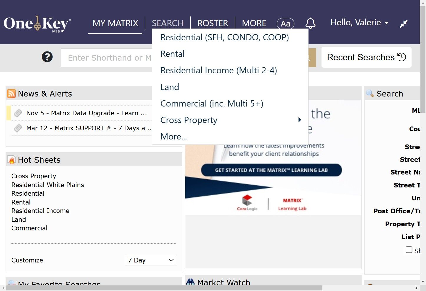 Searching for Listings by Criteria in Matrix – OneKey® MLS Support Center