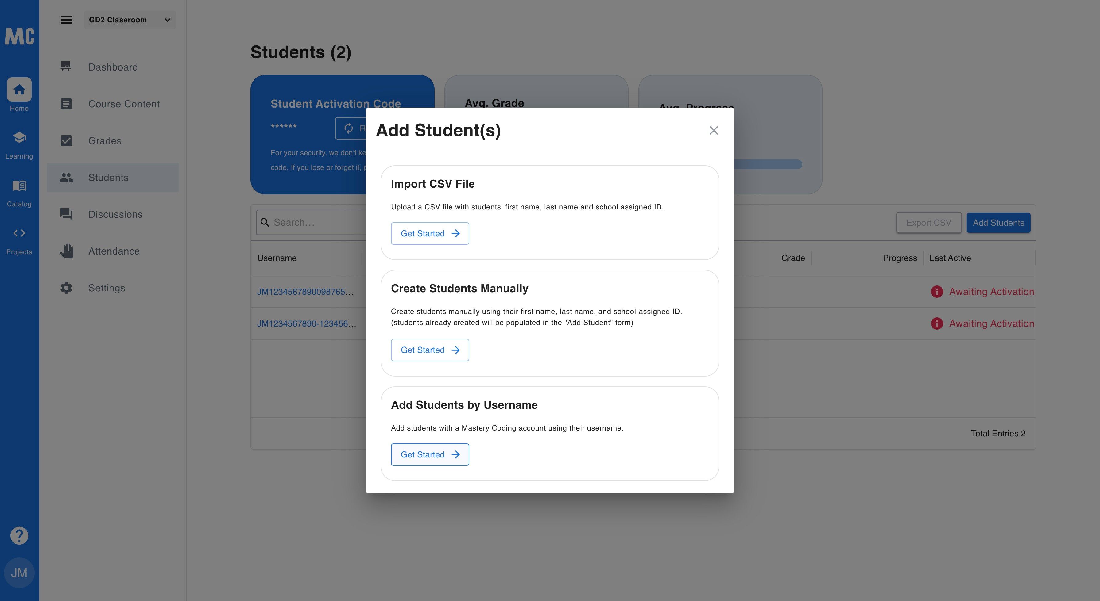How do I add a student by Username?