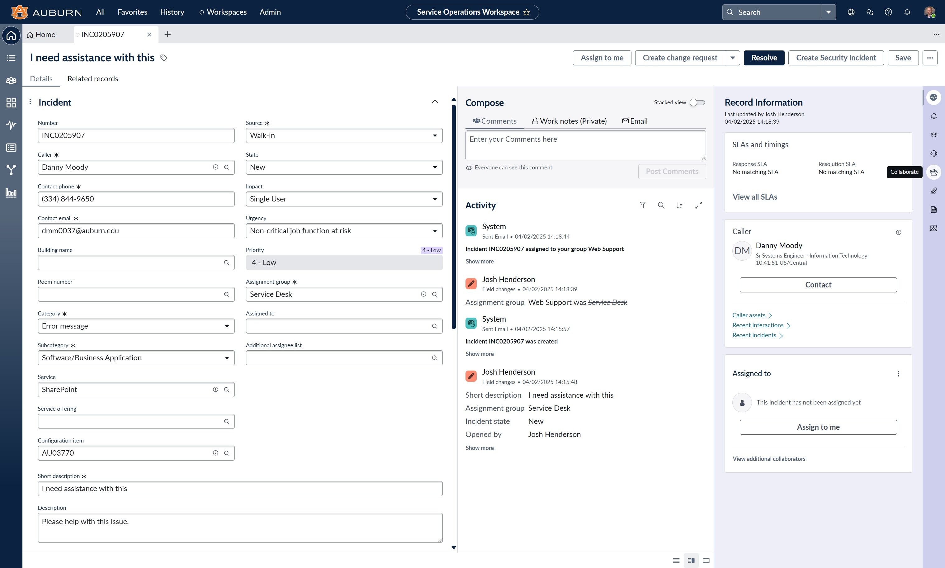 - Start a Sidebar Discussion in the Service Operations Workspace - Service Portal