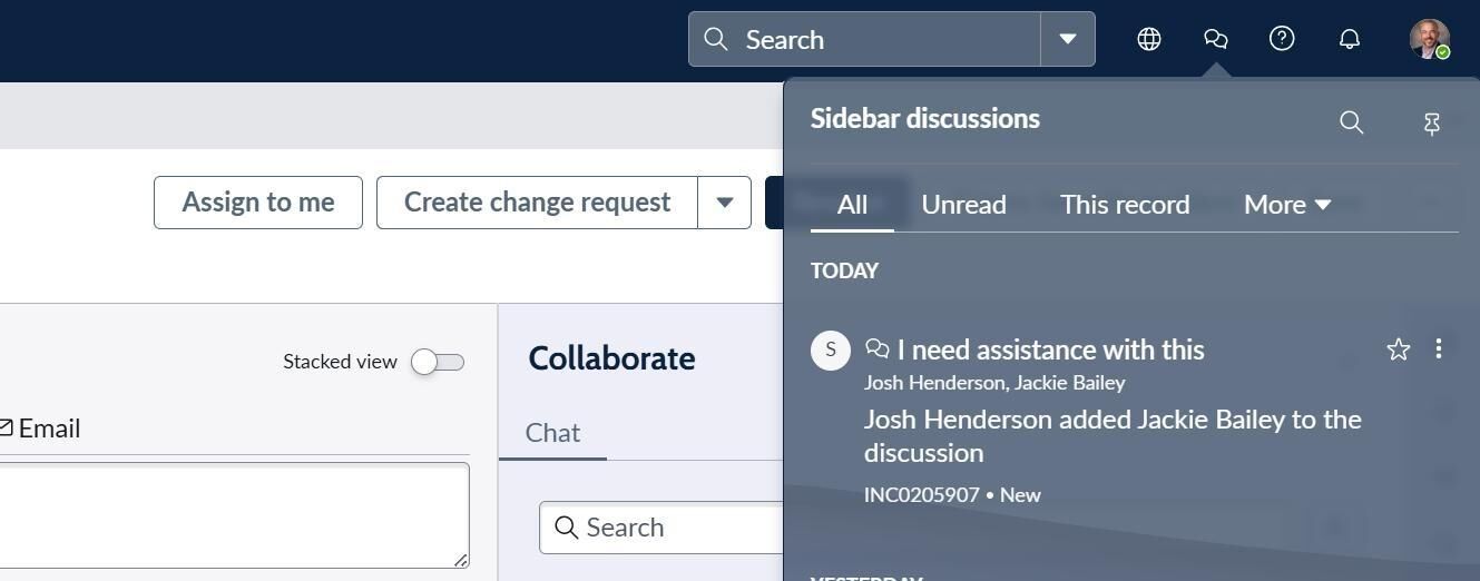 - Start a Sidebar Discussion in the Service Operations Workspace - Service Portal