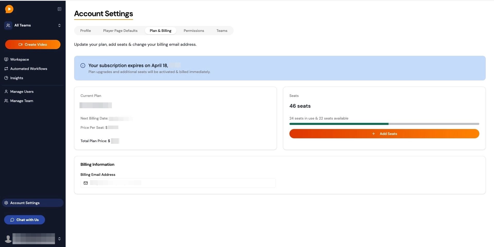 Billing & Payment Settings – Engage