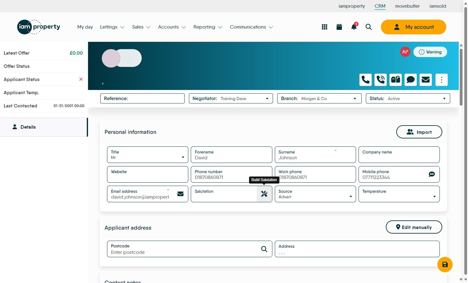 Adding a Sales Applicant Record in CRM – iamproperty