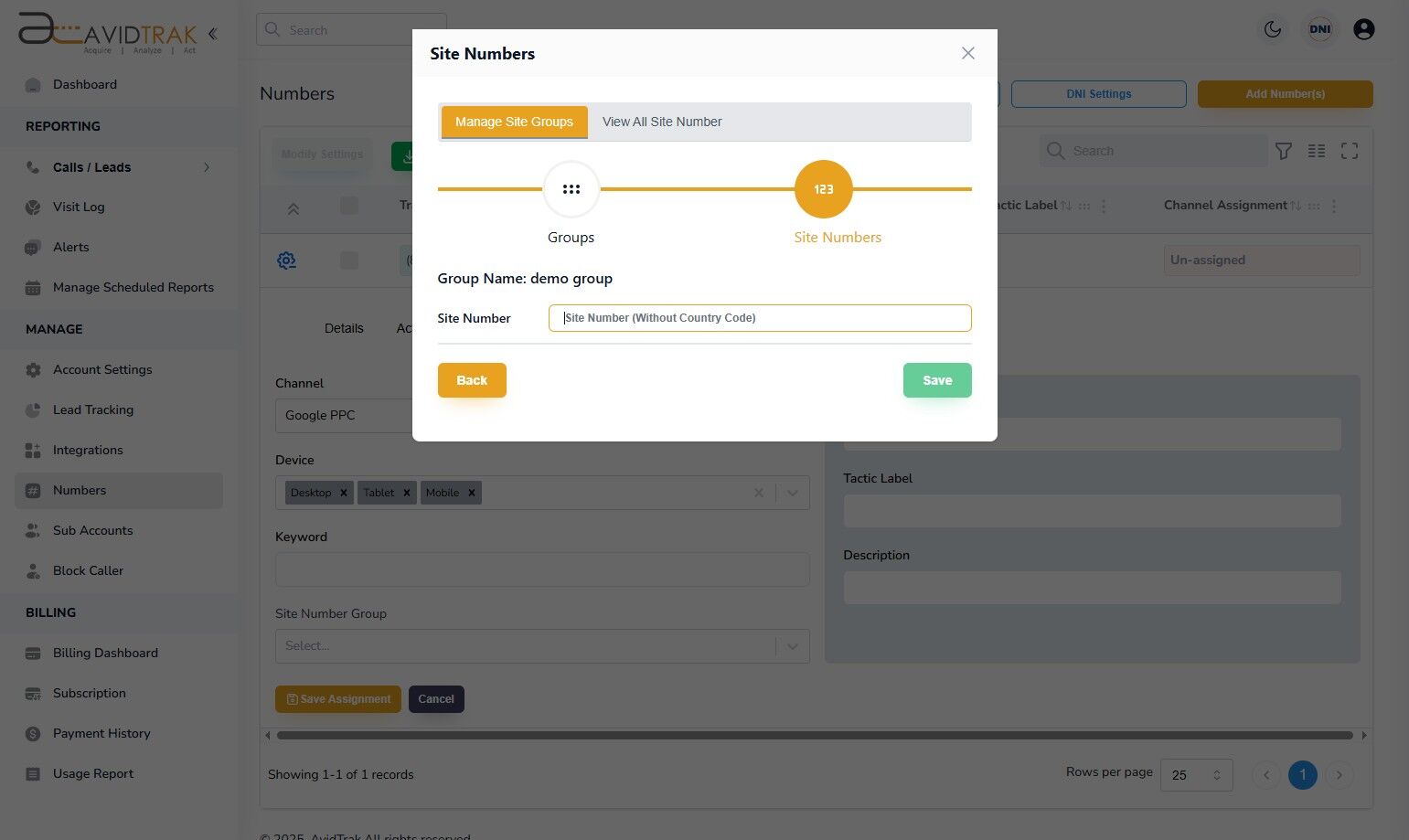 How to Create a Site Number Group - AvidTrak