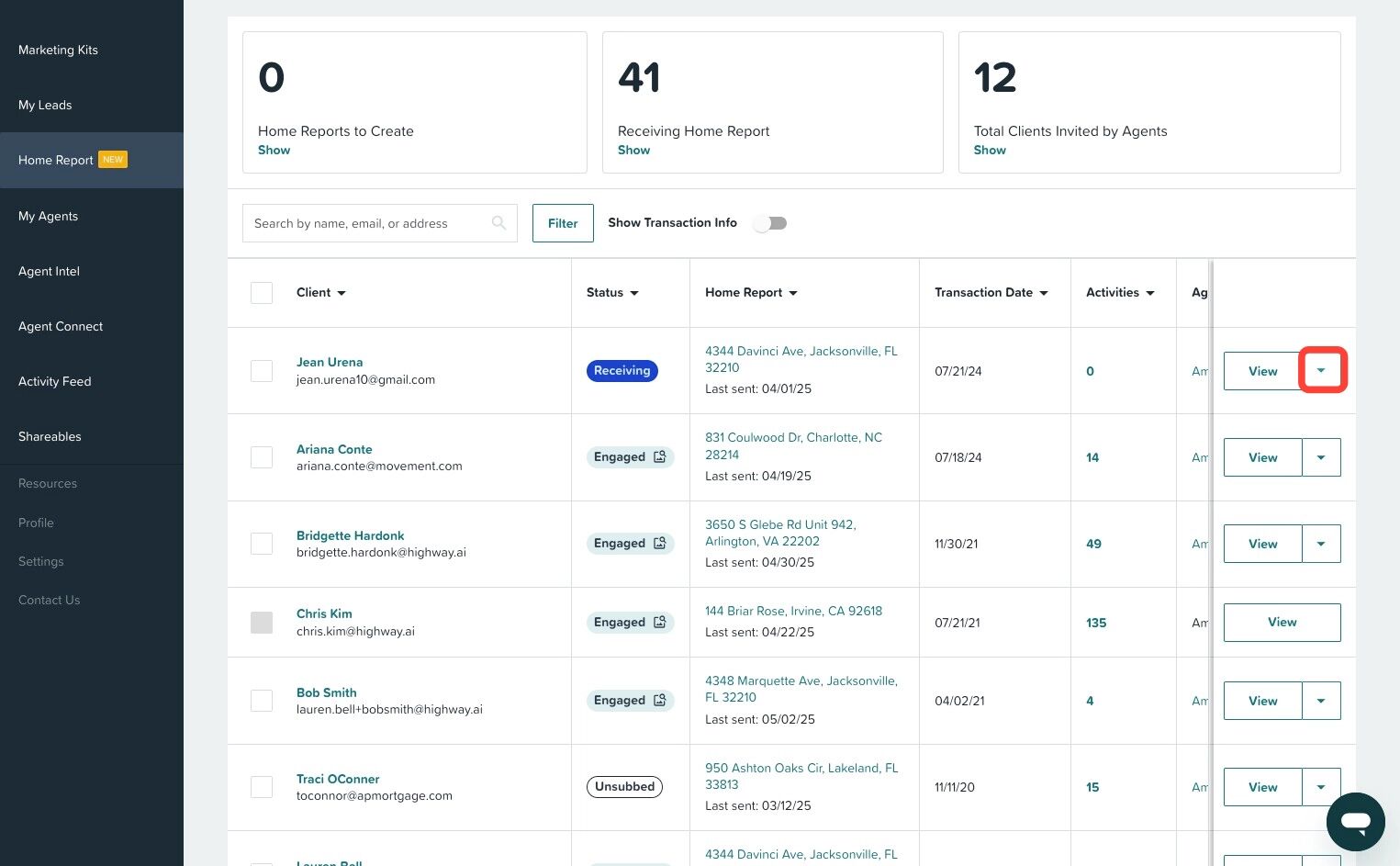 Editing Client Information on Home Report – ListReports