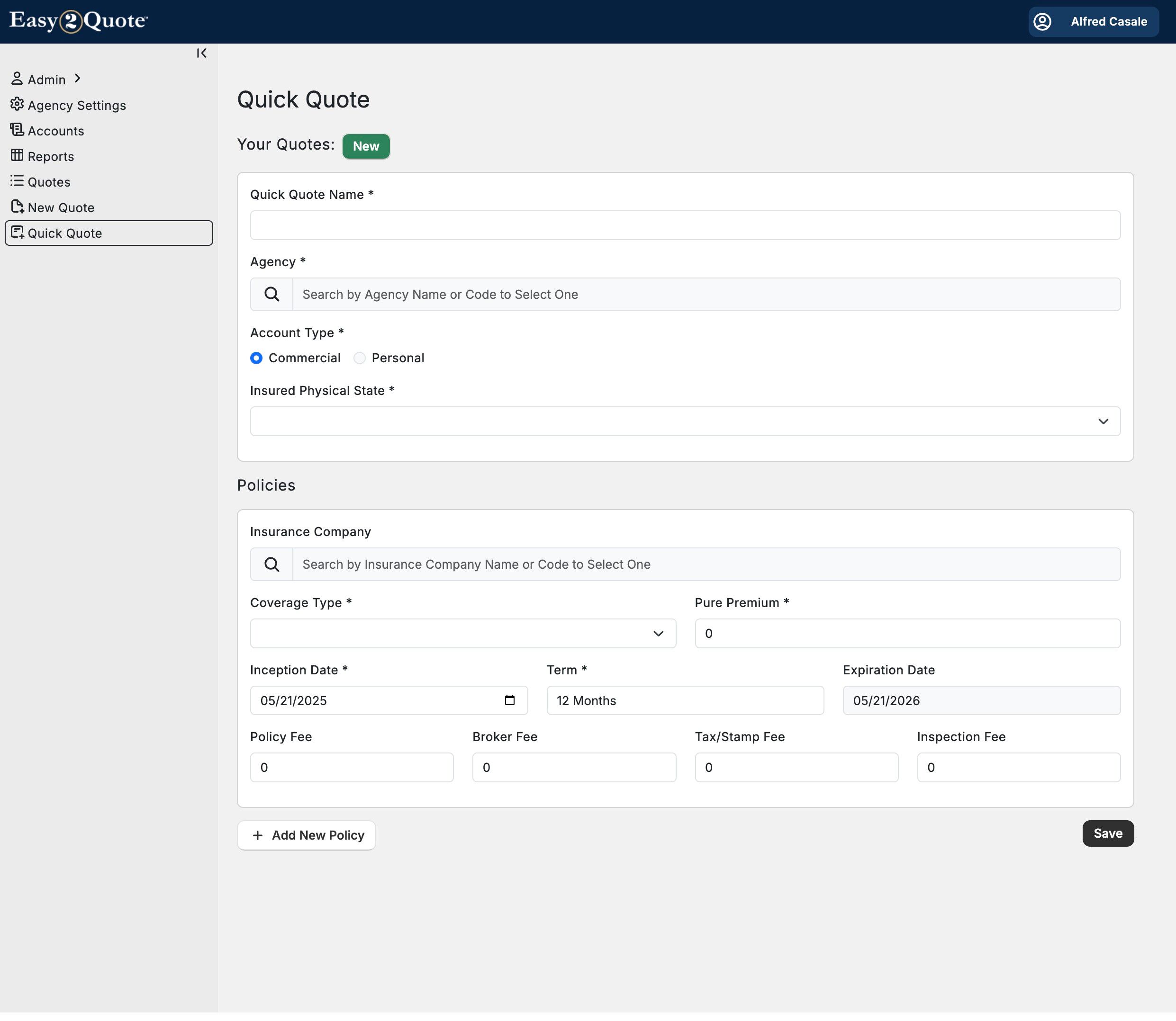Creating a Quick Quote on Easy2Quote Platform – Capital Premium Financing