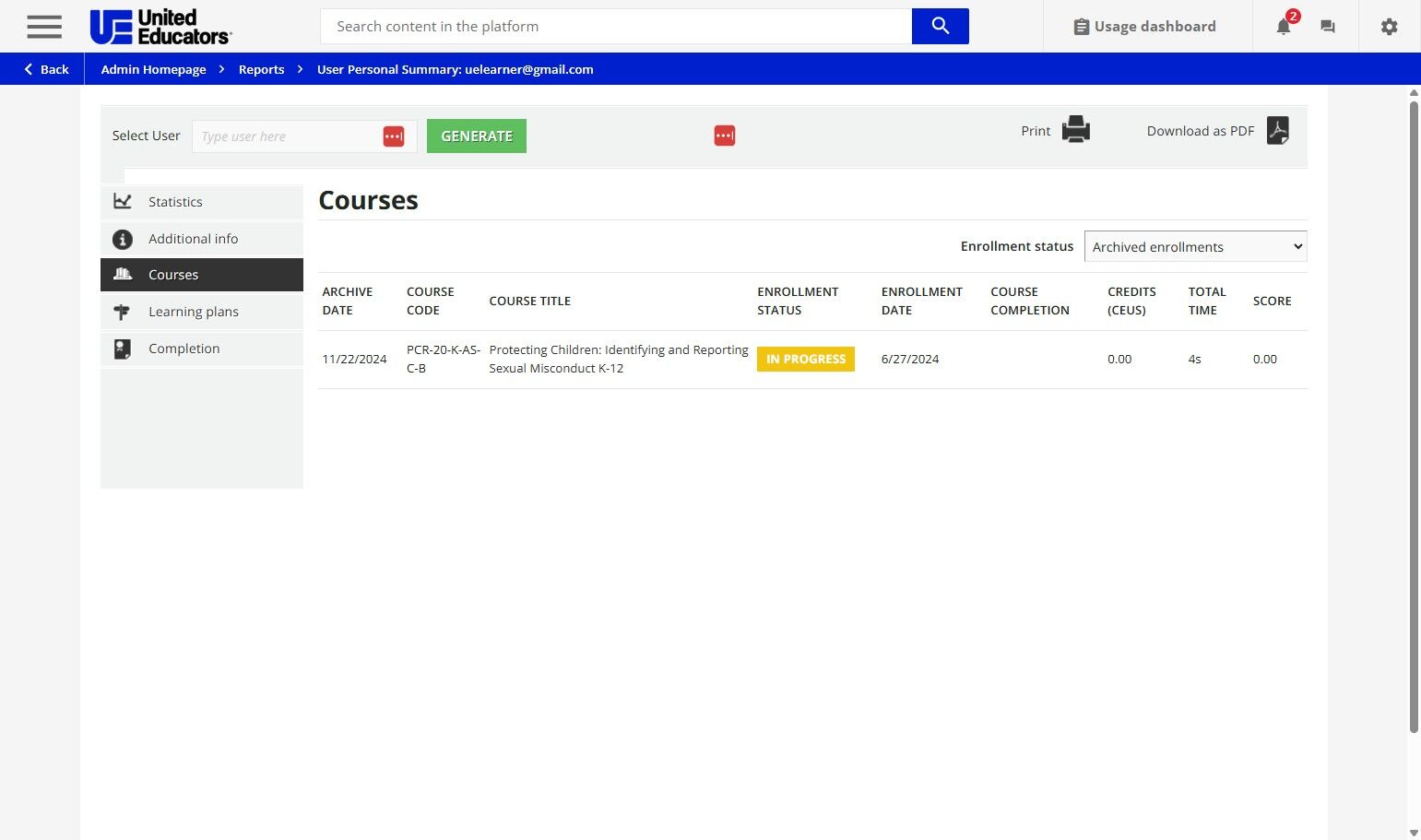 Archiving Past Completions and Re-enrolling Learners in a Course – Lexicon