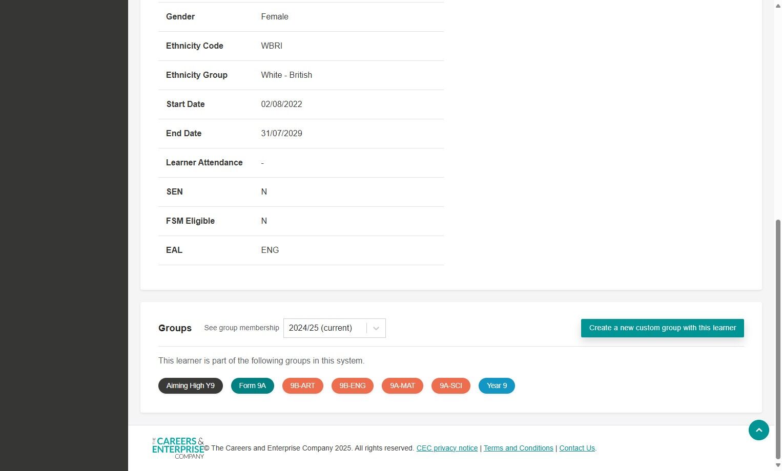 Learner Profile - Personal Information tab – The Careers & Enterprise Company