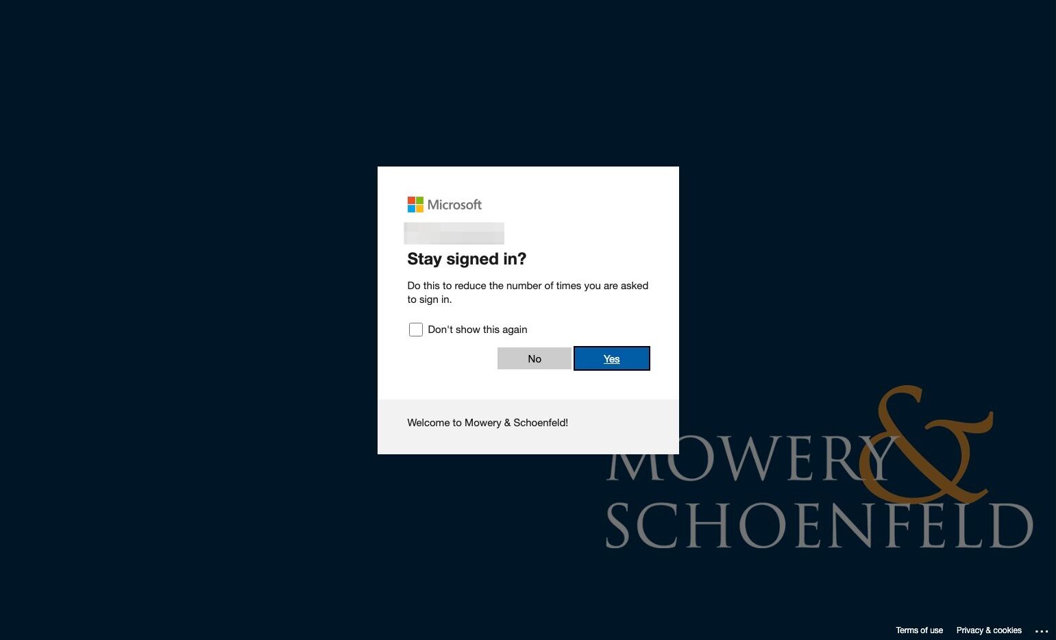 Logging Into SafeSend Returns SSO – Mowery & Schoenfeld