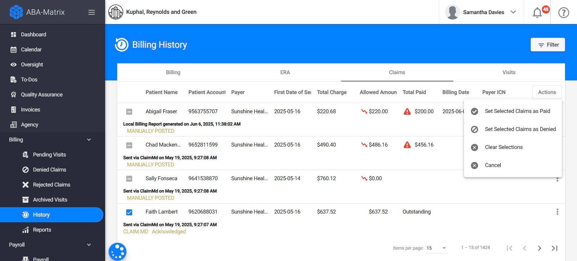 How to run a billing (for administrative staff) - ABA Matrix Knowledge Desk