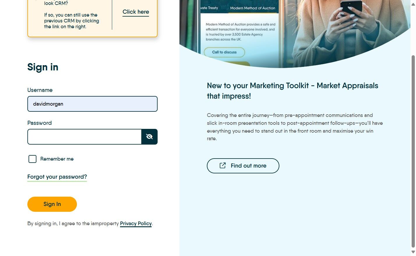 Logging into iamproperty CRM – iamproperty