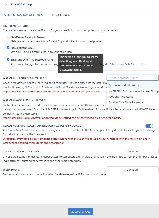How to configure Authentication Methods for specific groups. – GateKeeper