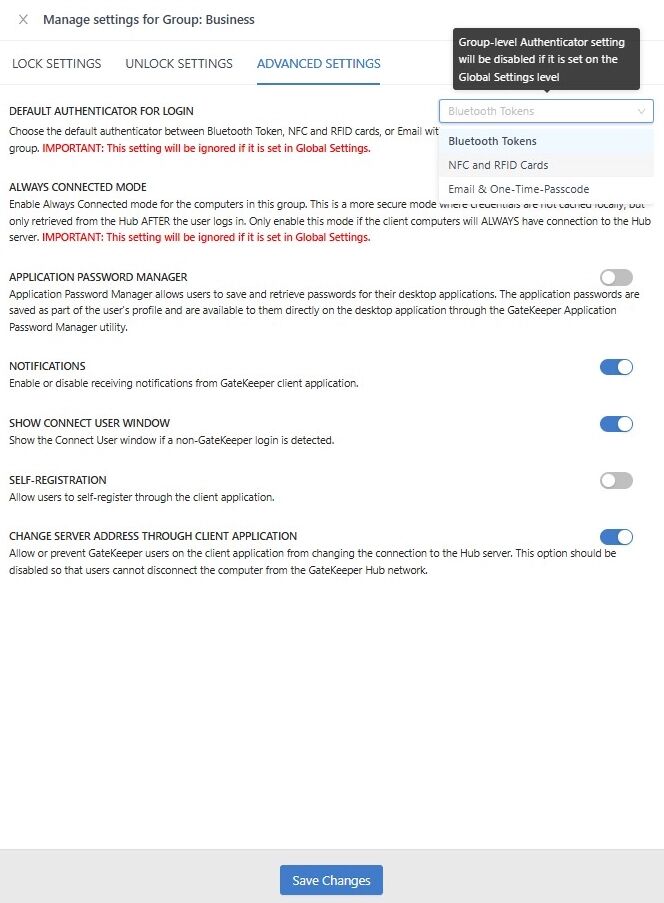 How to configure Authentication Methods for specific groups. – GateKeeper