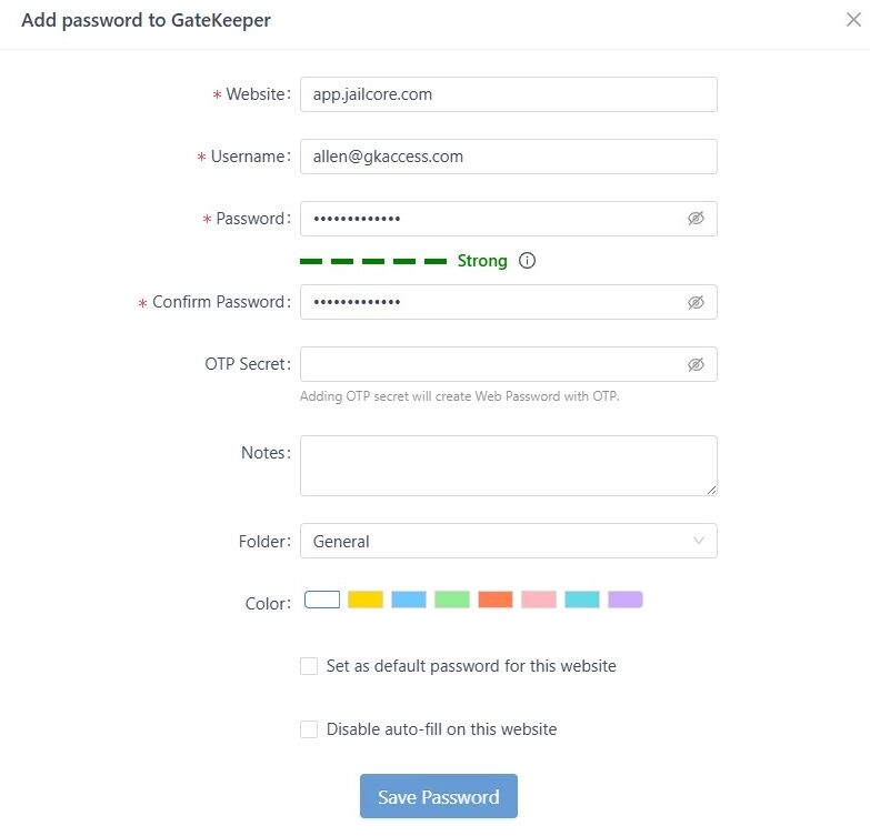 Log in to JailCore JMS without typing a password. – GateKeeper