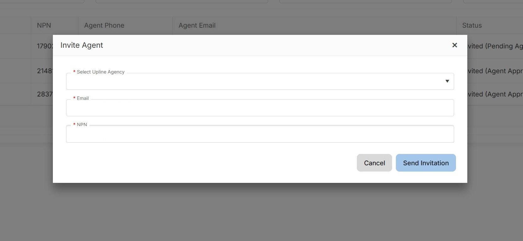 How to invite an agent with the "Invite Agent" button