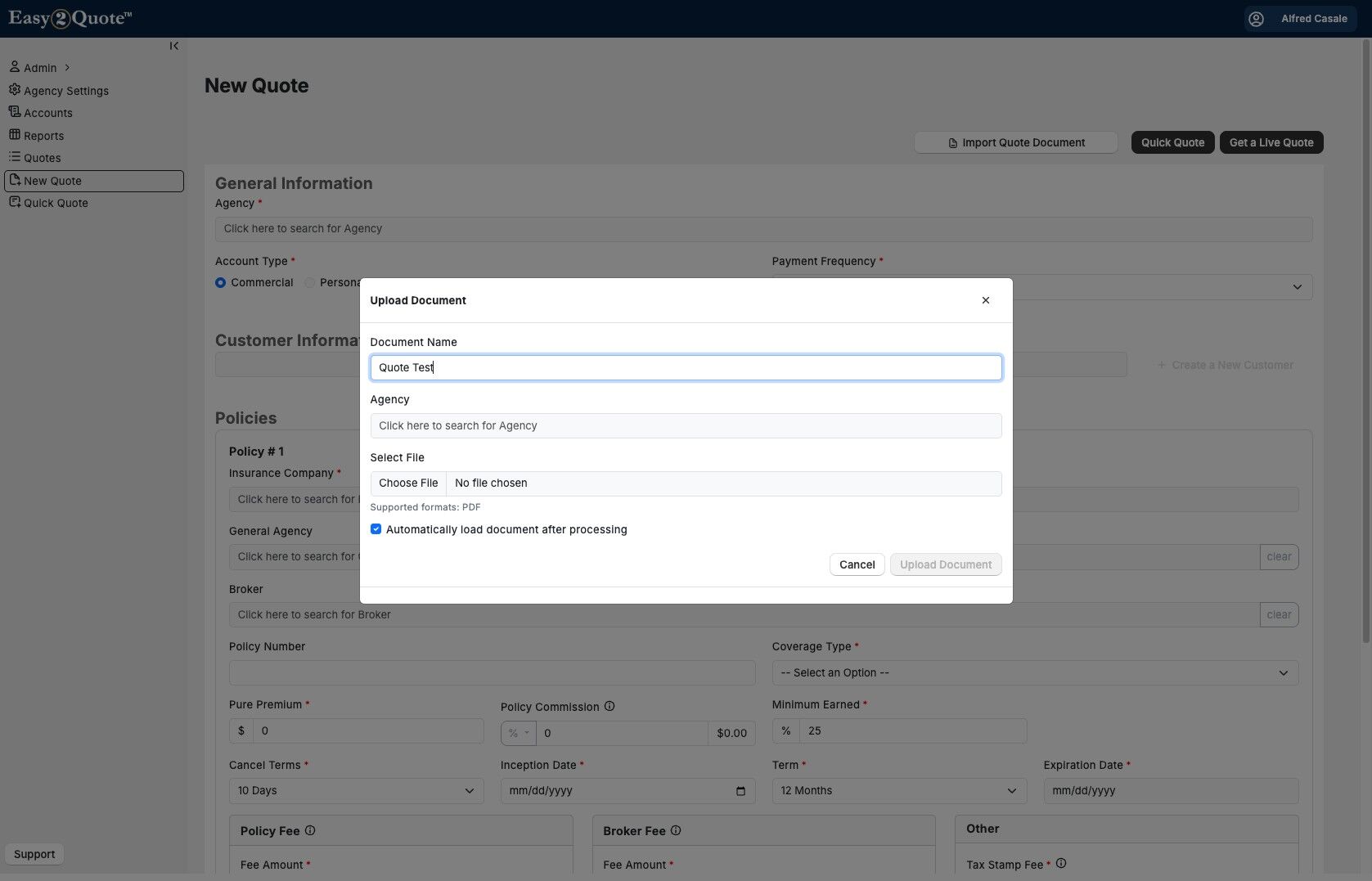 Import a Quote Document into Easy2Quote – Capital Premium Financing