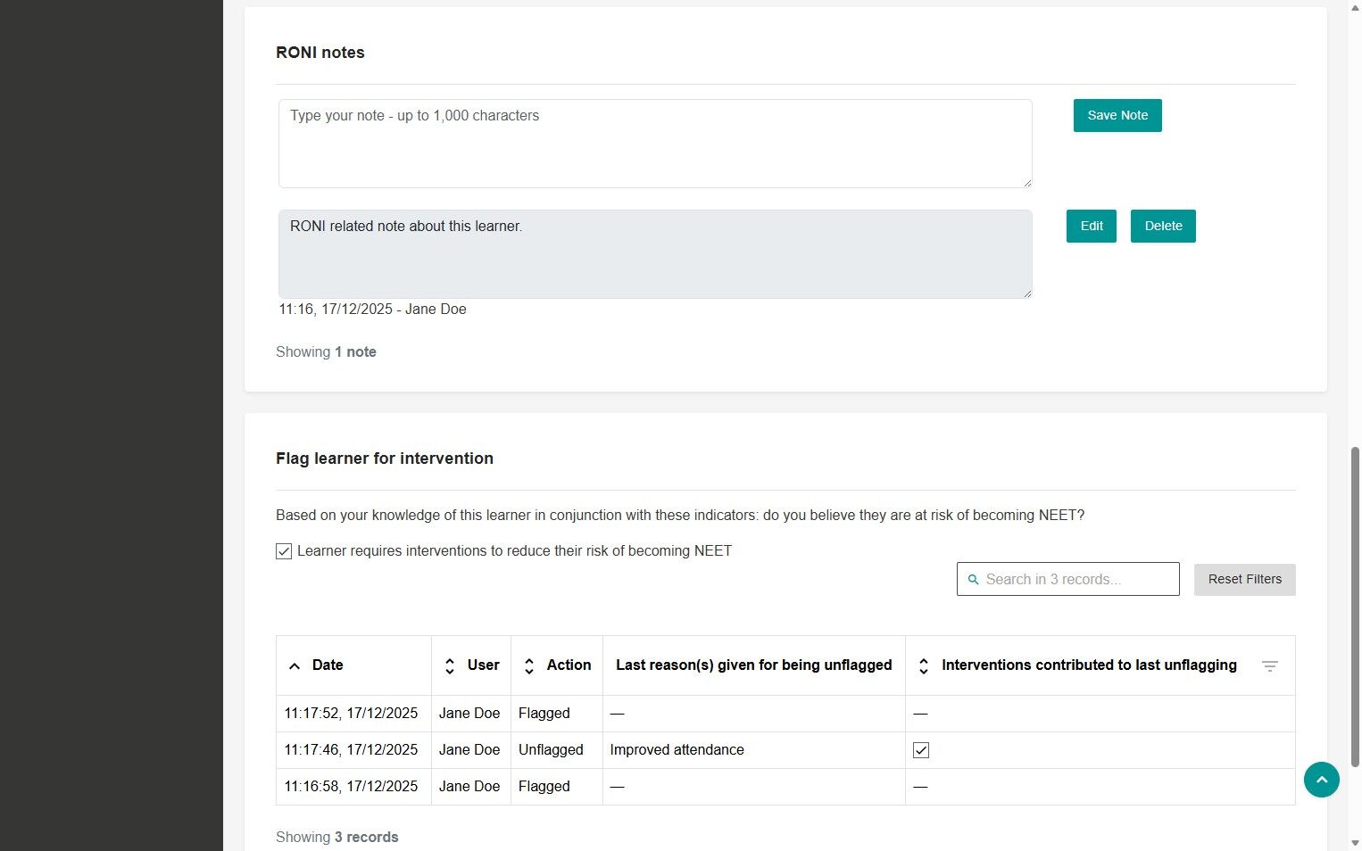 Unflagging for intervention in OnTrack+ – The Careers & Enterprise Company